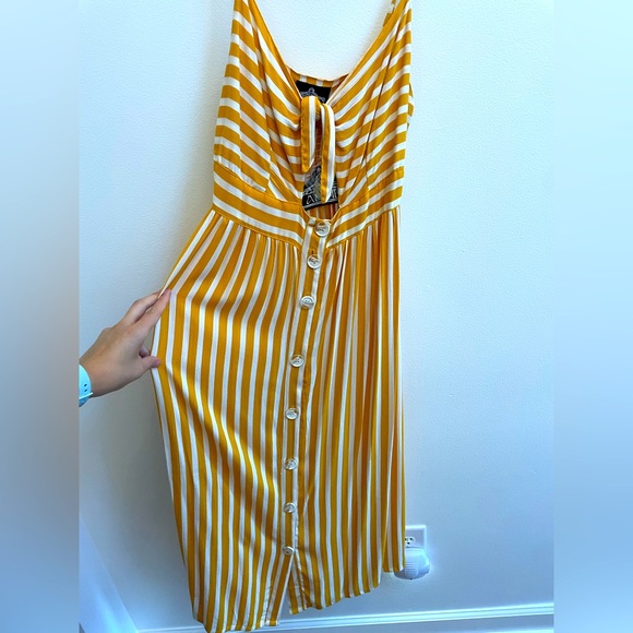 Angie | Dresses | Yellow Striped Dress With Keyhole Front And Buttons ...